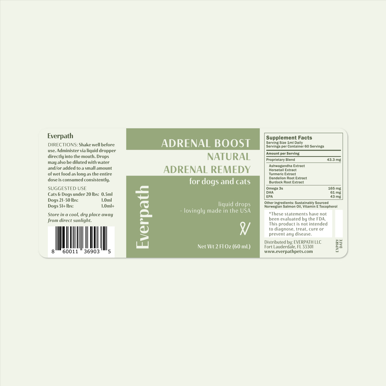 Everpath Adrenal Support Supplements for Dogs and Cats 60 ml/2 fl oz